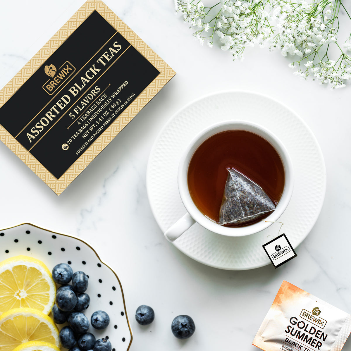 Assorted Black Tea Sampling Variety Pack with 5 Flavors and 20 Pyramid